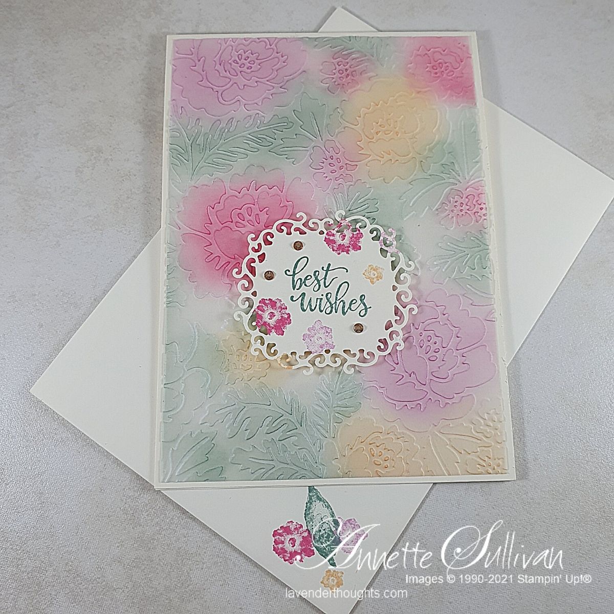 Adding colour to embossed vellum – Lavender Thoughts