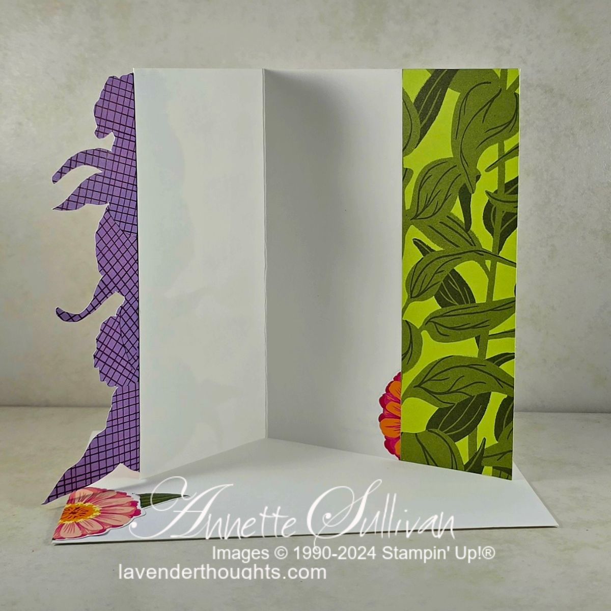 Fancy Fold Cards with Flowering Zinnias DSP – Lavender Thoughts